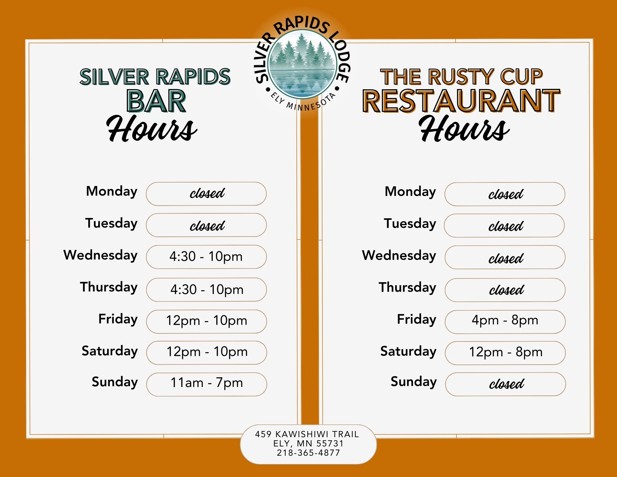 Rusty Cup Restaurant & Bar at Silver Rapids Lodge - Ely, MN